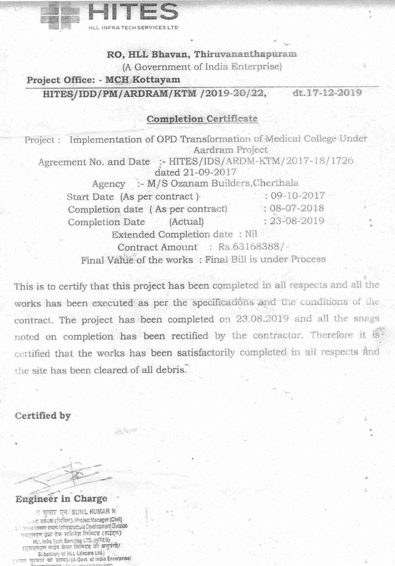 OZANAM GROUP | Completion Certificates